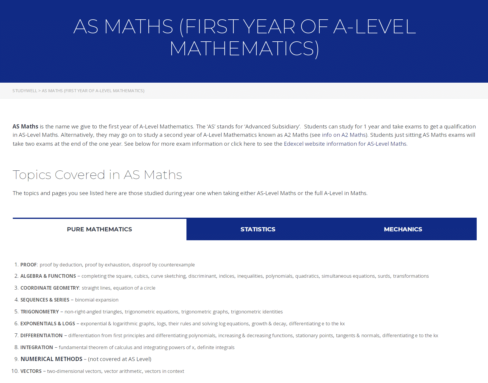 AS Maths first Year Of A Level Mathematics StudyWell